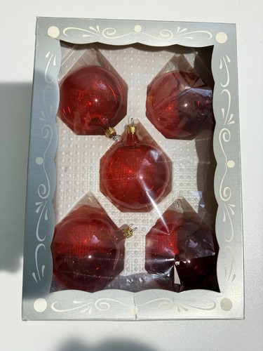 Kurt Adler Clear Blown Glass Red Ornaments Six (6) Ct Original Box NIB ...