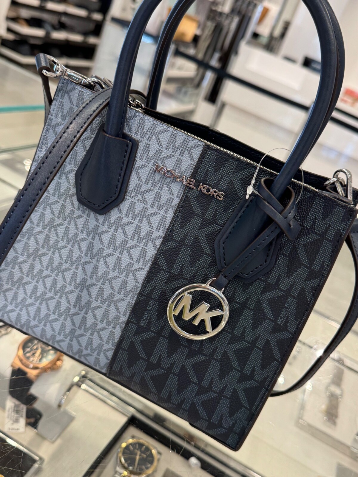 MICHAEL KORS MERCER MD SATCHEL SHOULDER MESSENGER BAG MK NAVY MULTI ...