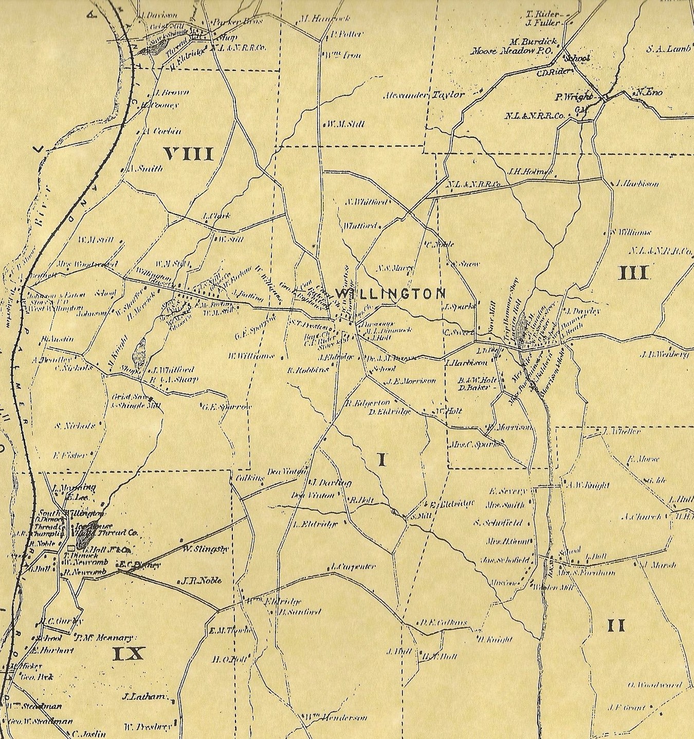 Willington South Willington CT 1869 Map with Businesses and Homeowners ...