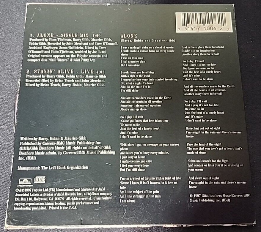 Alone [Single] by Bee Gees (CD, 1997) 731457100721| eBay