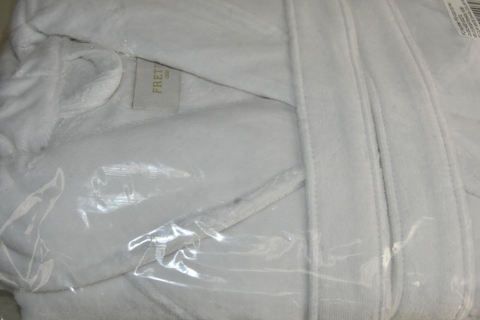 $300 NEW Frette UNISEX Velour Terry BATH Robe Shawl Collar White Cotton ...