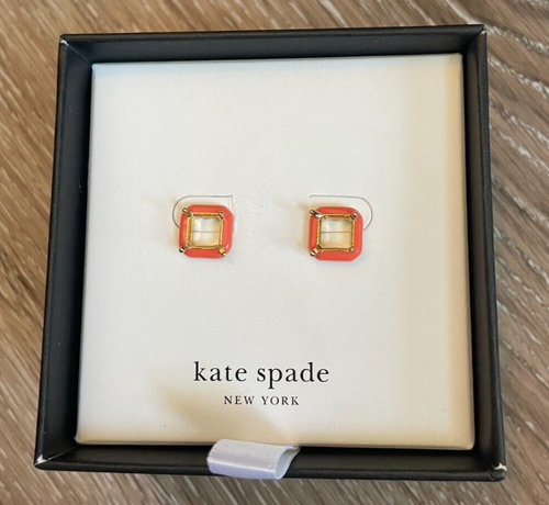 Kate Spade Orange Square Studs, Post Back Closure, Plated Metal ...