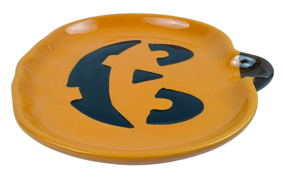 Halloween Happy PUMPKIN Ceramic Candy Dish Jack-o'-lantern Plate Small ...