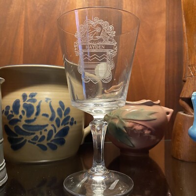 HAYDEN Coat of Arms Genuine Lead Crystal Etched Family Crest Wine Glass ...