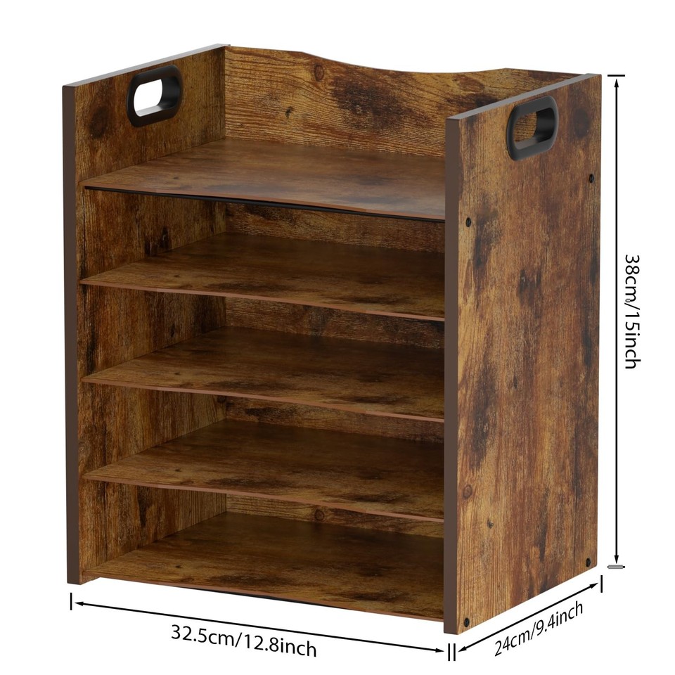 5-Tier Wood Paper Organizer, File Holder for Desk With Handle - Wooden ...