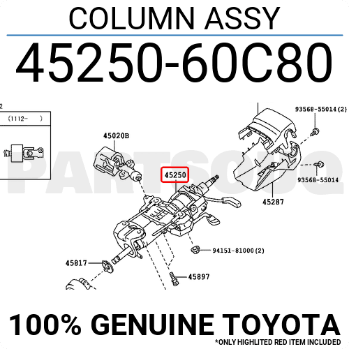 4525060C80 Genuine Toyota COLUMN ASSY 45250-60C80 | eBay