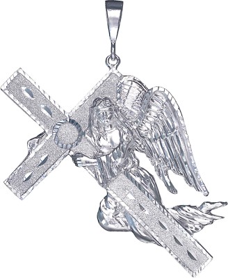 4" Huge Heavy Sterling Silver Angel Holding Cross Pendant Necklace 24 ...