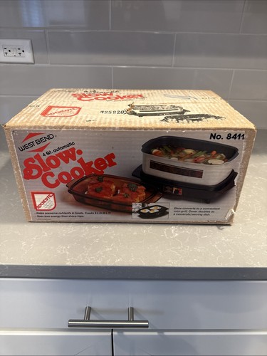 NEW VTG WEST BEND Slow Cooker, 4 Qt Cream w/ Wood Panel Model 84114 ...