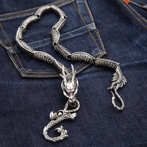 NEW RUBY EYES DRAGON 100% STERLING SILVER WALLET CHAIN BELT BIKER ...