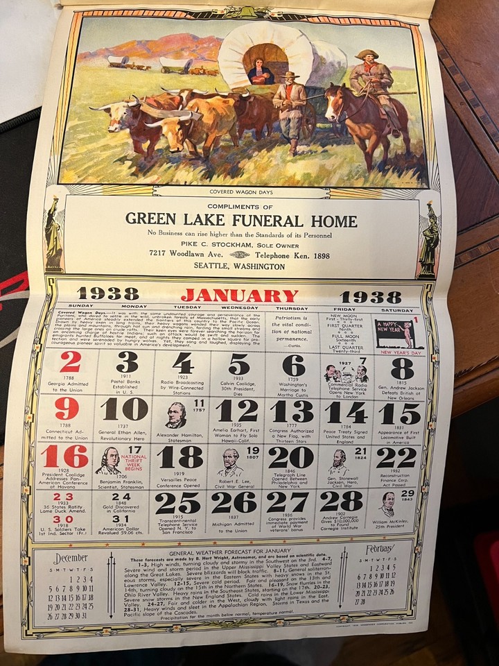 Historical Art Calendar 1938 | eBay