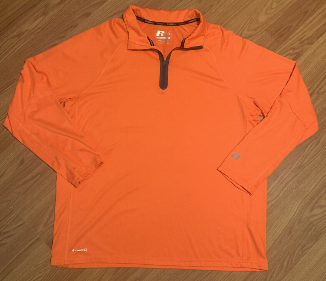 Russell Training Fit Dri Power 360 Long Sleeve Zip Collar Orange XL | eBay