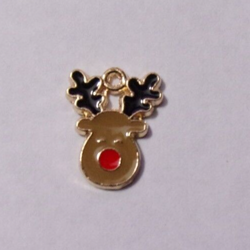 Brown, Black & Red Enamel & Gold Tone Rudolph Reindeer Pendant Charm | eBay