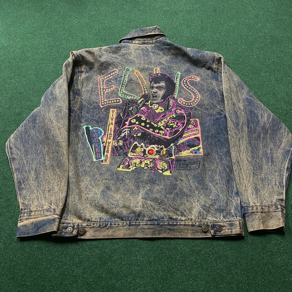Vintage Elvis Trucker Jacket Mens Large Blue 80S 90S Denim Jean Rock N ...