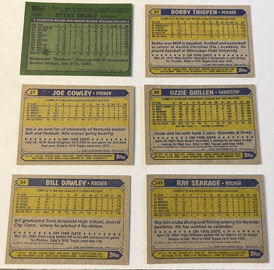 1987 Topps Chewing Gum MLB Baseball Card #27 Joe Cowley Chicago White ...