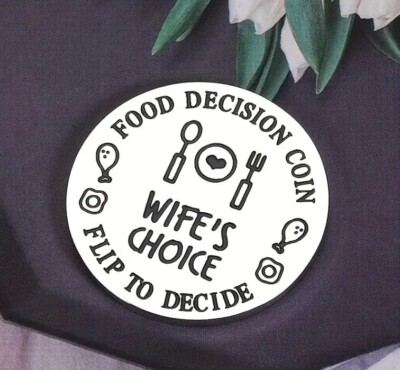 Food Decision Coin Husband or Wife's Choice Flip Coin Silver Metal ...