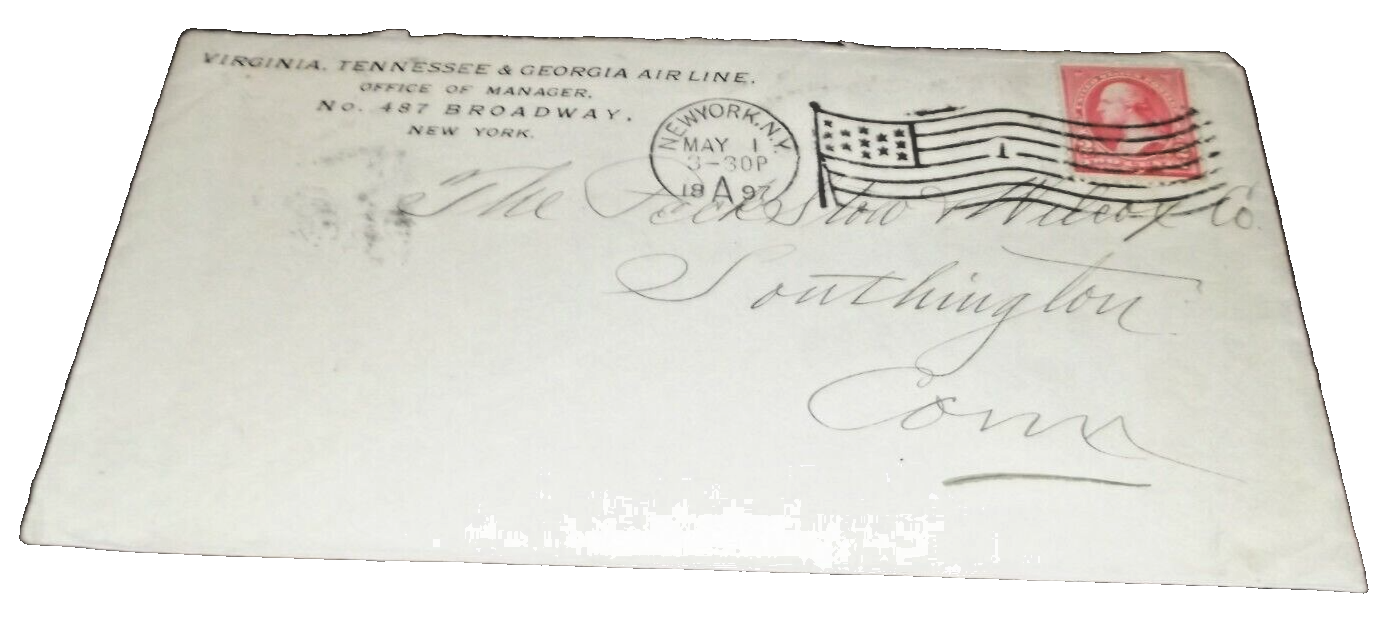 MAY 1897 VIRGINIA TENNESSEE AND GEORGIA AIR LINE USED COMPANY ENVELOPE ...