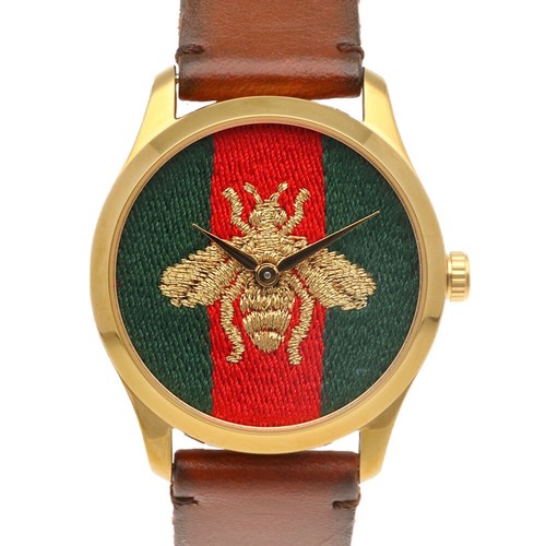 GUCCI G timeless bee Watches 126.4 Stainless Steel Gold Plated bee used ...