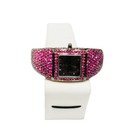 Joan Boyce Pink Rhinestone Watch Cuff Bracelet Round Gunmetal UNTESTED ...