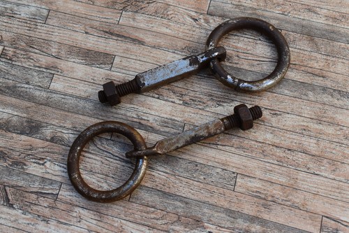 2pc Vtg Iron Handmade Horse Tie Hitching Post Ring Stable Harness Tool ...