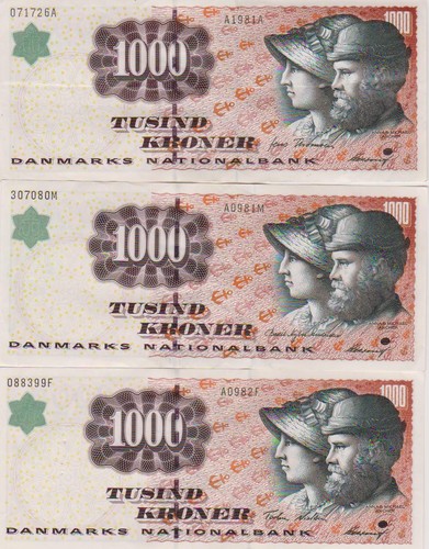 Denmark 1000 kroner 1998. 3 different signatures | eBay UK