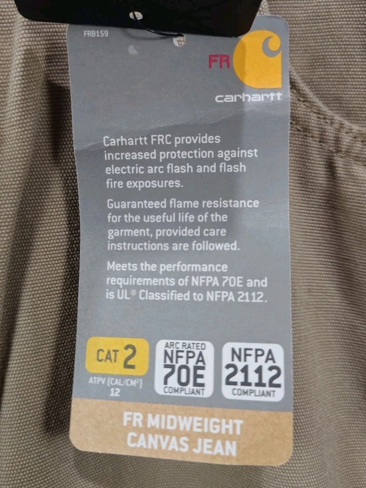 Carhartt FR Pants Men's Khaki 36x30 Midweight Canvas Flame Resistant ...