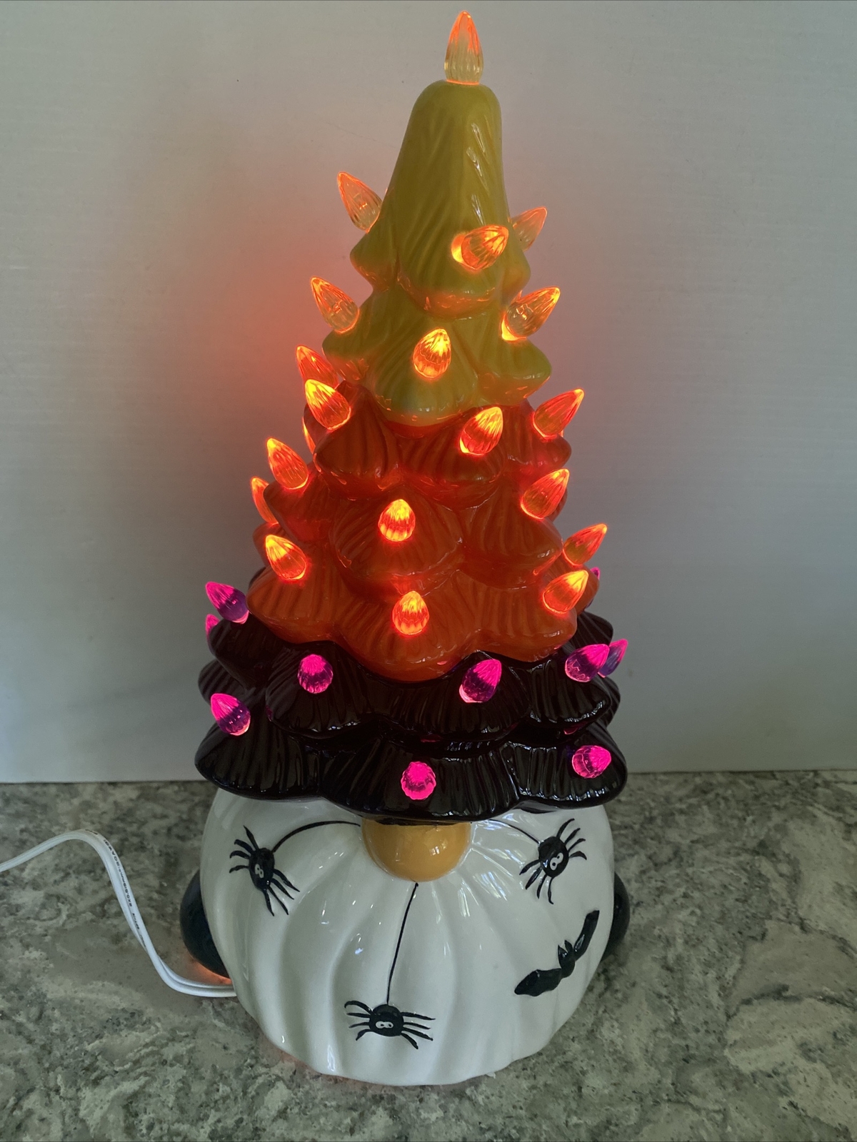 12.75"H Ceramic Gnome Glazed Retro Plug-In Halloween Candy Corn Tree w ...