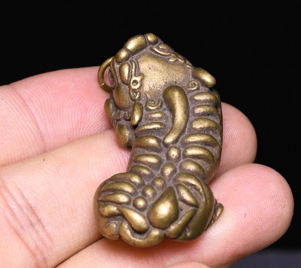 Old Chinese Dynasty Bronze Dragon Loong Pixiu Brave Troops Beast Amulet ...