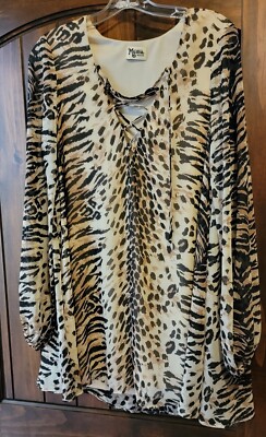 Mumu Womens Shirt Medium Animal Print Leopard Zebra Brown White Long ...