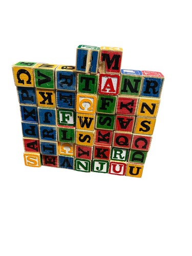 Lot of 44 Colorful Wood Alphabet Letter Building Blocks Learn Play Toy ...