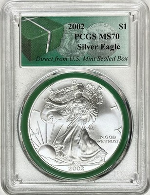 2002 AMERICAN SILVER EAGLE PCGS MS70 FROM US MINT SEALED MONSTER BOX ...