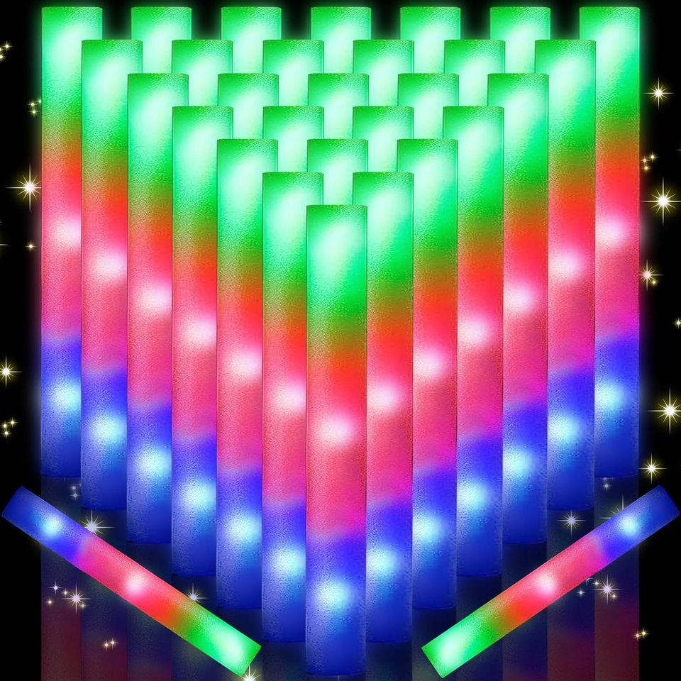 124 PCS Glow Sticks, Foam Glow Sticks, Foam Light up Sticks with 3 ...