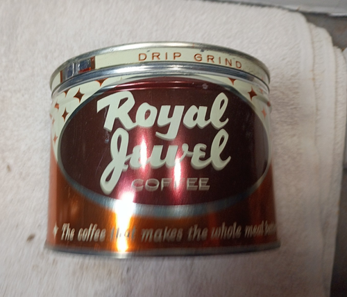 Royal Jewel 1 pound key wind coffee tin can vtg Chicago Il advertising ...