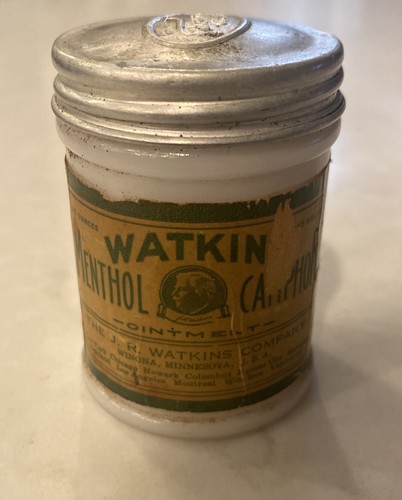 J.R. WATKINS Co.Menthol Camphor Ointment Vintage Medical Milk Glass Jar ...