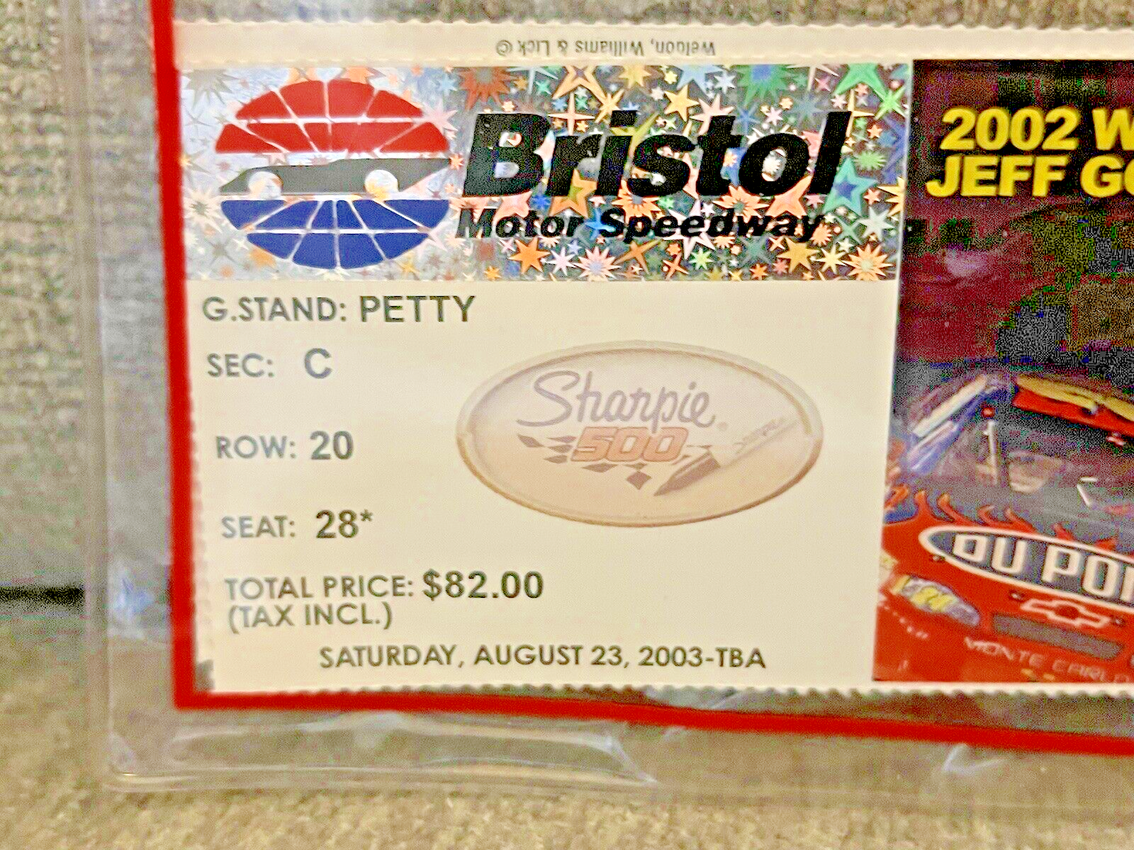 JEFF GORDON #24 Collectible NASCAR ©️ BRISTOL 8/03 Ticket in Holder w ...