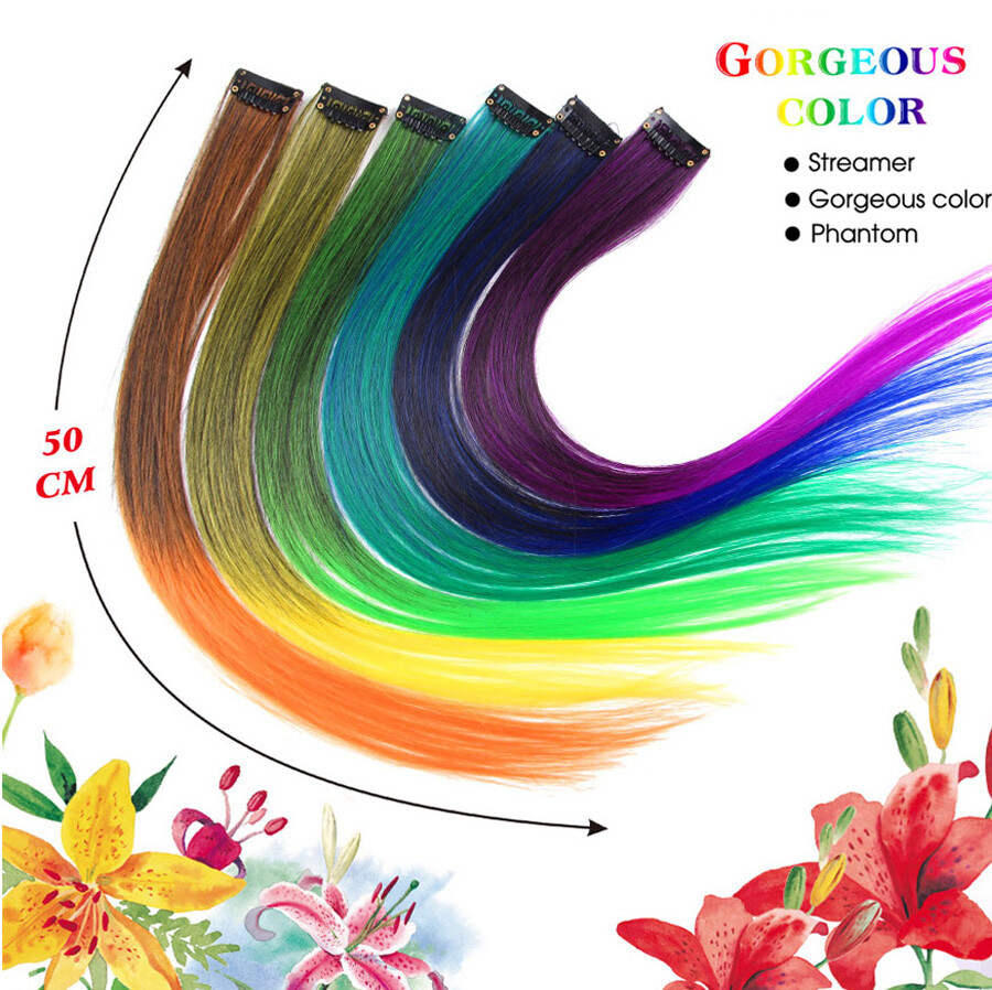 Clip On In Colorful Hair Extensions Coloured Synthetic Long Hair Party ...
