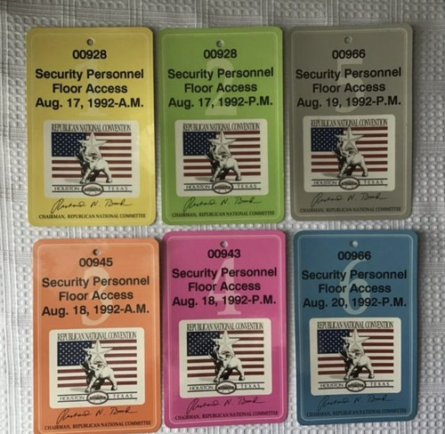 Set of 6 1992 Republican National Convention, Houston Security Passes ...