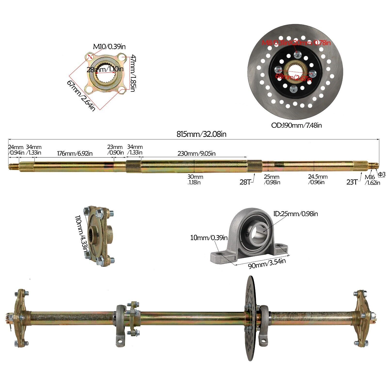 810mm Go Kart Rear Axle Kit 11x7.10-5 10x4.50-5 Wheels Front Steering ...