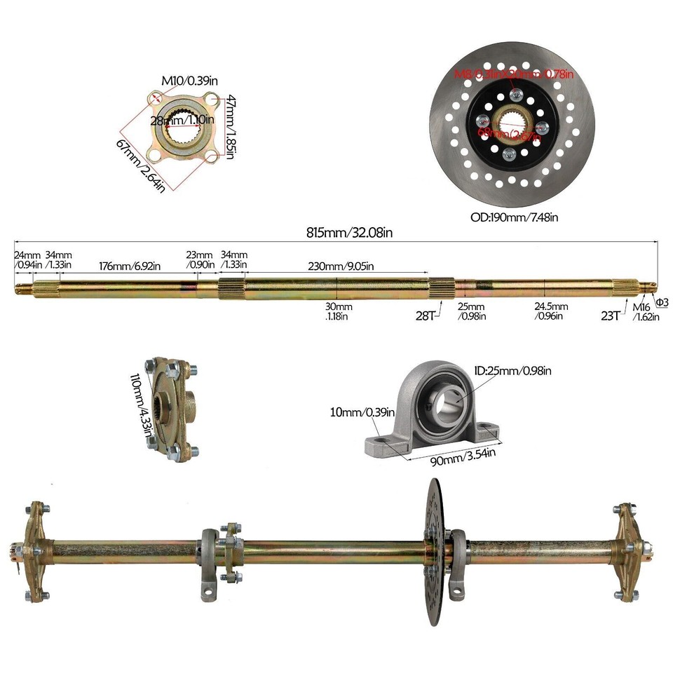 810mm Go Kart Rear Axle Kit 11x7.10-5 10x4.50-5 Wheels Front Steering ...