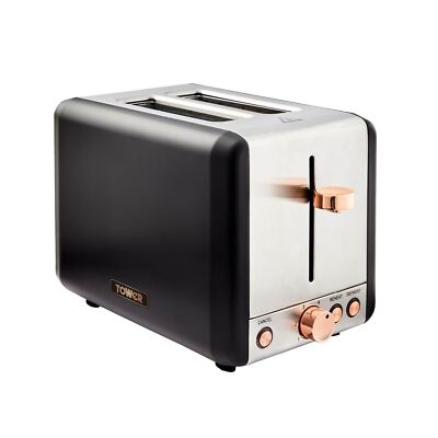 Tower 2-Slice Toaster, Stainless Steel, Cavaletto, T20036RG, Black and ...