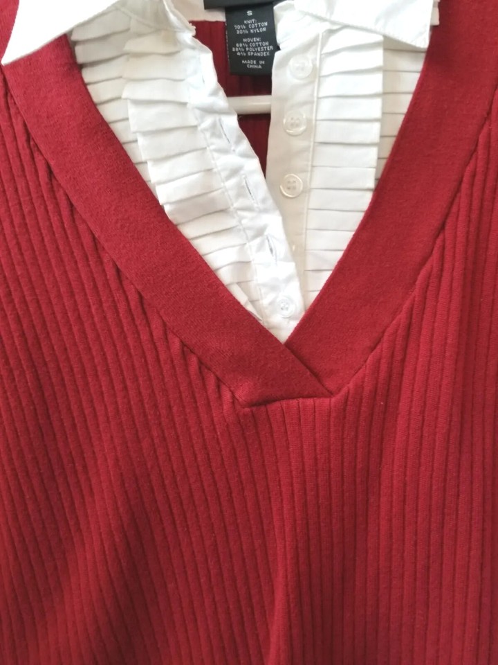 Petite Sophisticate Womens Red Sweater/Ruffled Dress Shirt Combo Size S ...