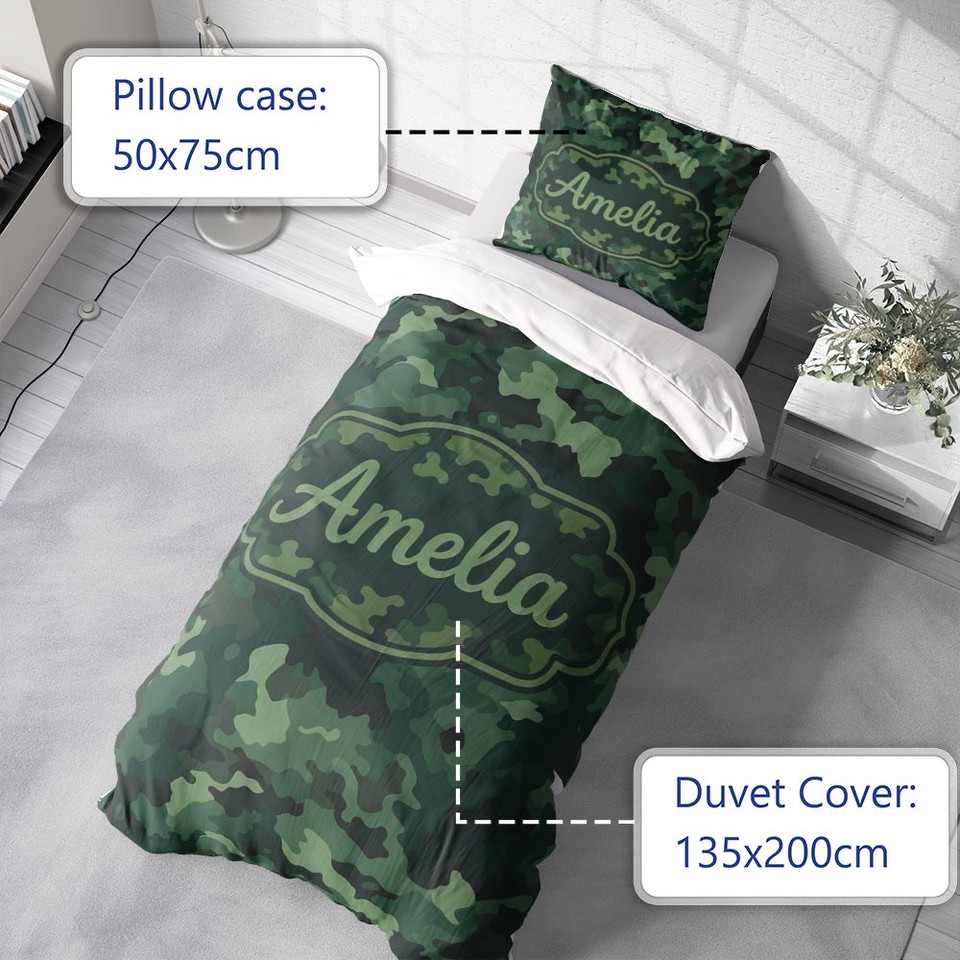 Personalised Name Soft Single bed duvet cover Deep Forest Green ...