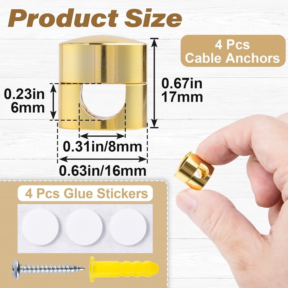 4pcs Metal Desk Cable Anchors, Round Cord Holder with Adhesive Dots ...