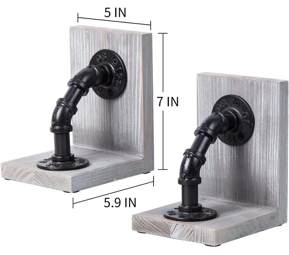 Country Chic Rustic Farmhouse Steampunk Decor Wooden Tabletop Bookends ...
