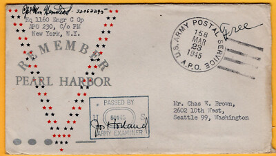 Remember Pearl Harbor WWII Patriotic,APO 158 March 23 1945, HQ 1160 ...