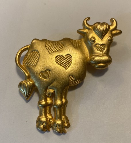 Vintage JJ Brooch Pin Gold Tone Farm Animal Cow 2.25" Costume Fashion ...