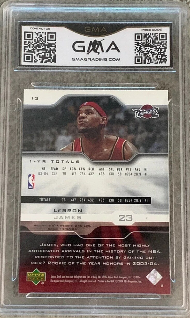 2004-05 UD Diamond Pro Sigs LeBron James Gold #13 Cavaliers GMA 10 GEM ...