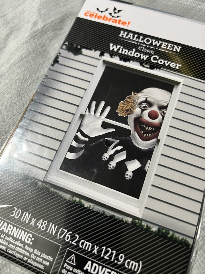 Halloween Spooky Clown Window Cover Decoration Scene Setter Photo Prop ...