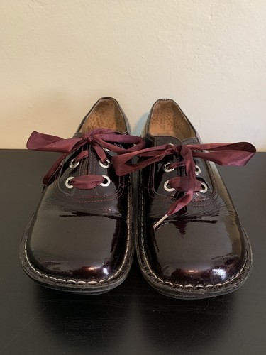 Alegria Patent Leather Wine Purple Size 40 Women’s Ribbon Lace Up Clogs ...