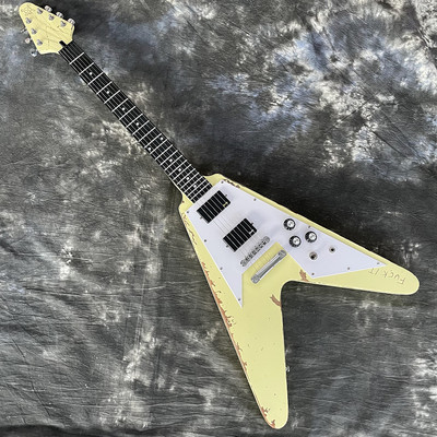 Custom Shop Flying V Relic Electric Guitar Cream White Bone Nut Fast ...