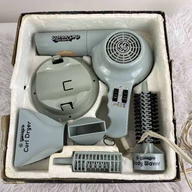 Vintage GE Super Pro 6 Pistol Hair Blow Dryer 1400 Watts Complete for ...